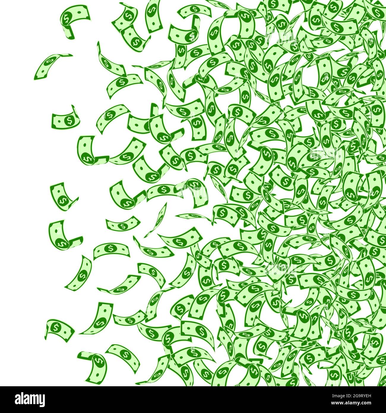 American dollar notes falling. Small USD bills on white background. USA ...