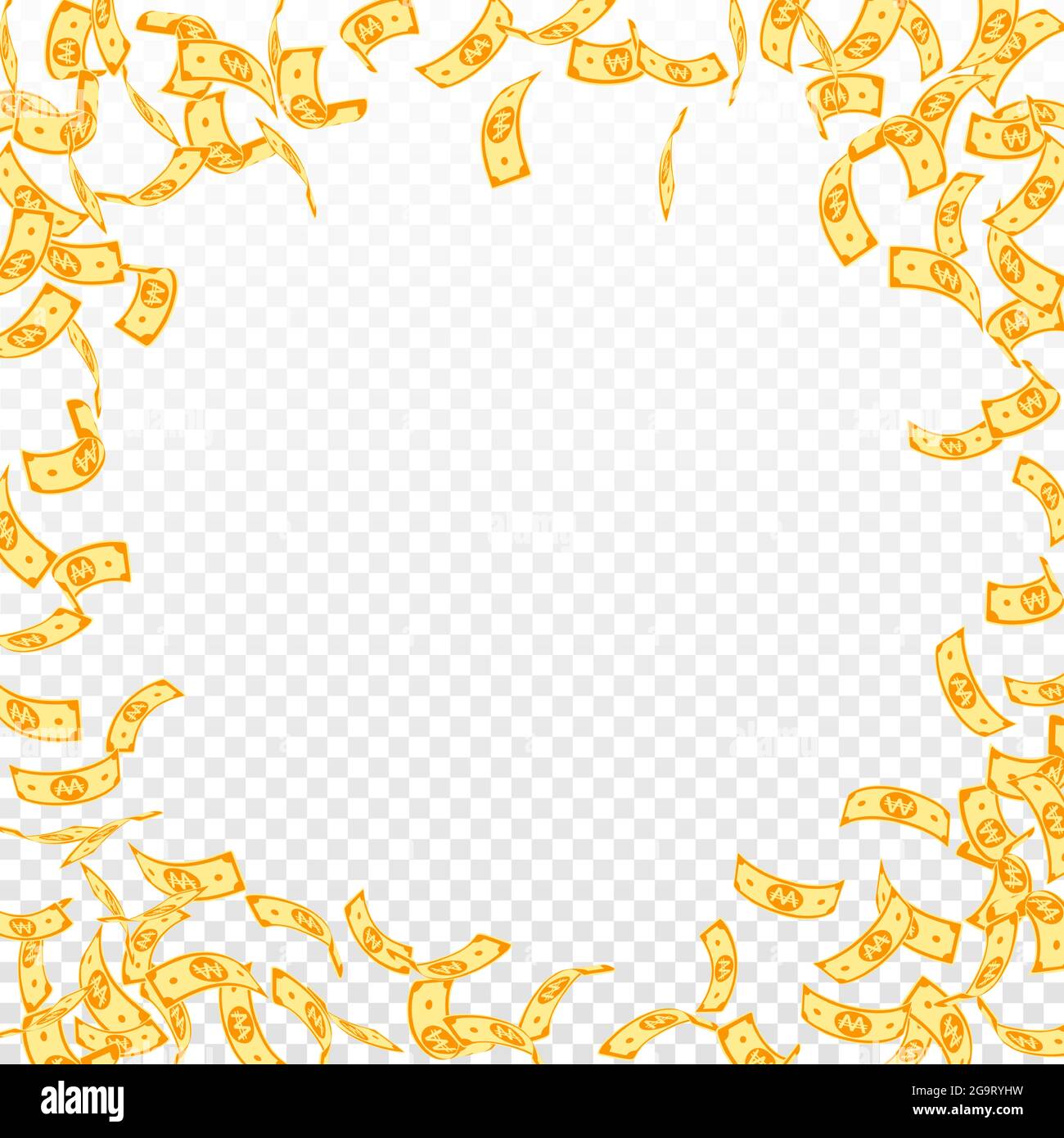 Korean won notes falling. Sparse WON bills on transparent background ...