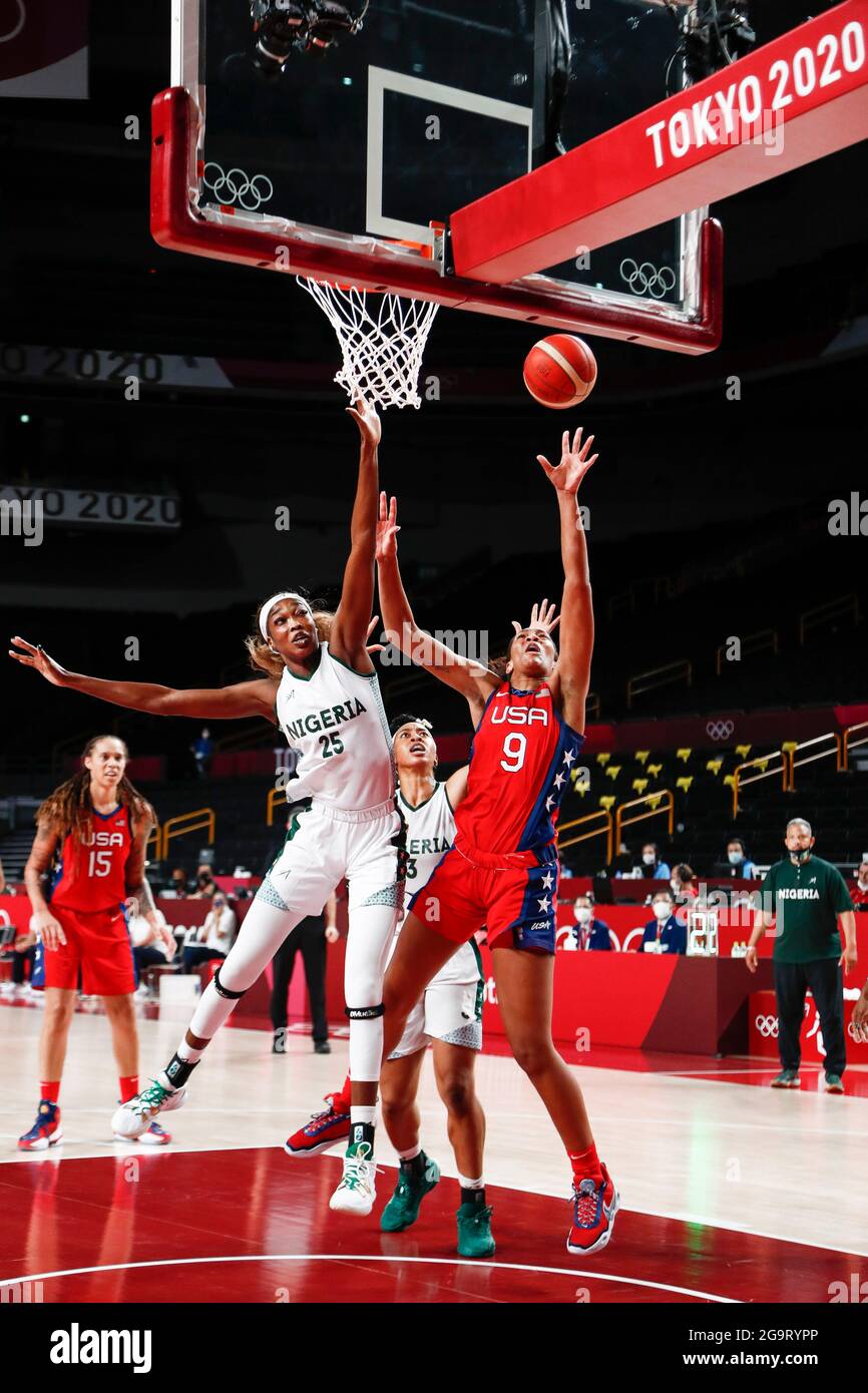 Saitama, Japan. 27th July, 2021. VICTORIA MACAULAY (NGR) fights for the ...