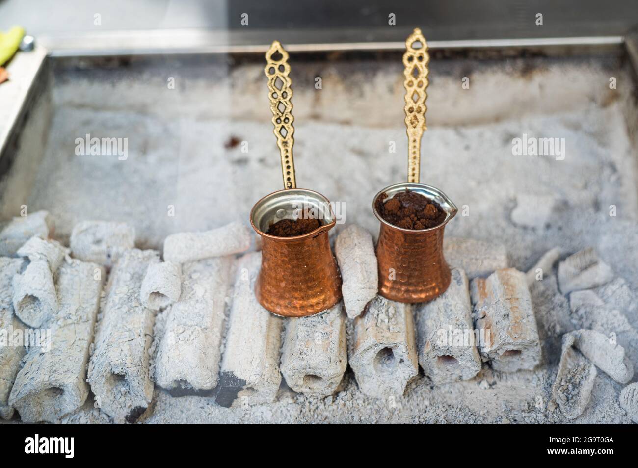 Sale of traditional Turkish Turks for making coffee at the Turkish ...