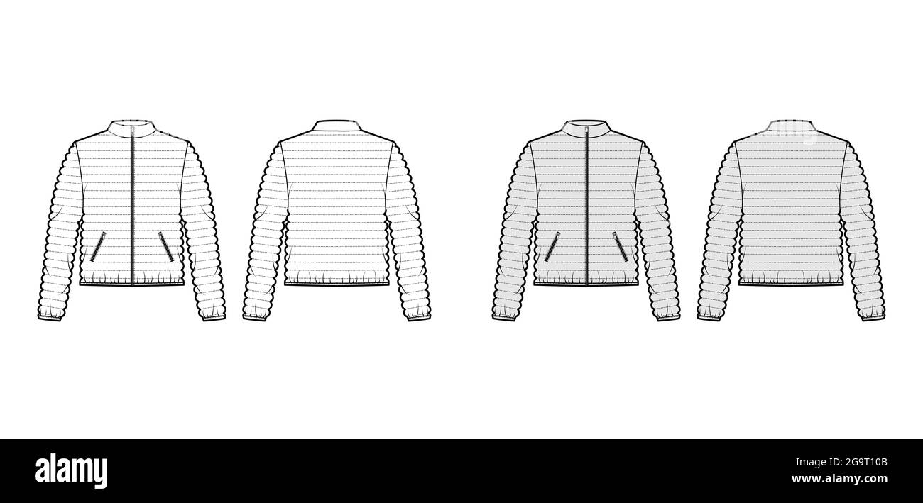 Down puffer coat jacket technical fashion illustration with long ...