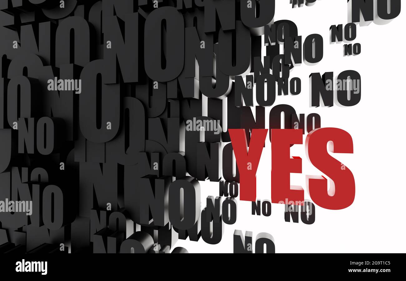 Red Yes against multiple black No's. 3D illustration Stock Photo - Alamy