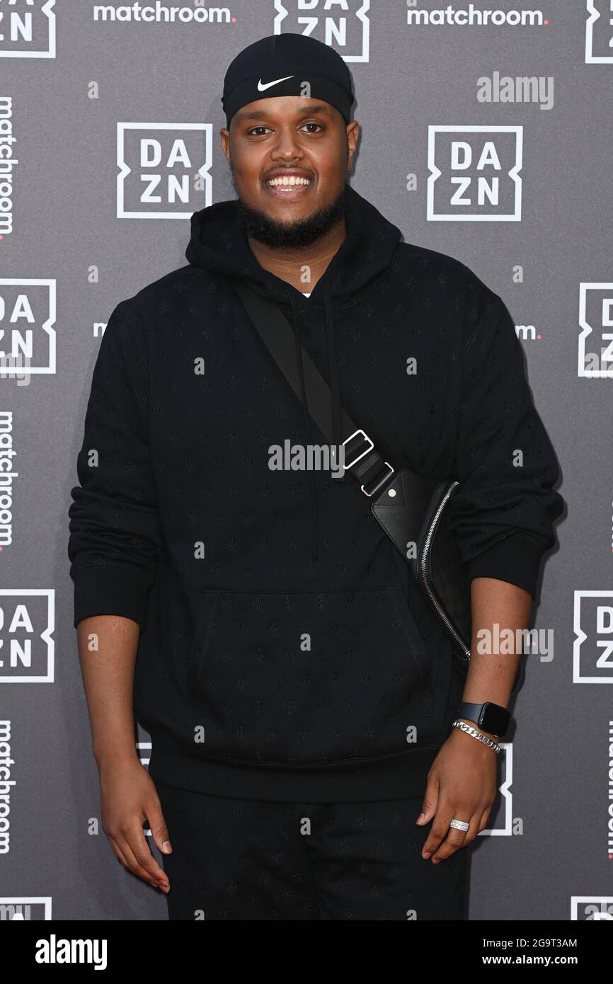 London, UK. 27 July 2021. Chunkz arriving at the Dazn x Matchroom ...