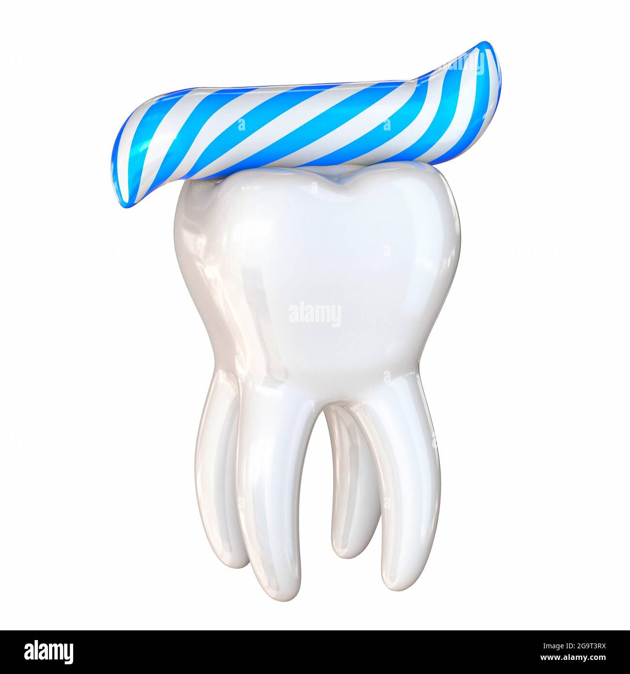 Tooth with blue toothpaste 3D render illustration isolated on white ...