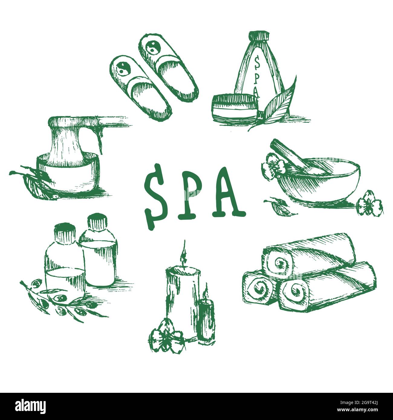 Illustrations set for spa salon. Candles, oils, depilation. Beauty ...