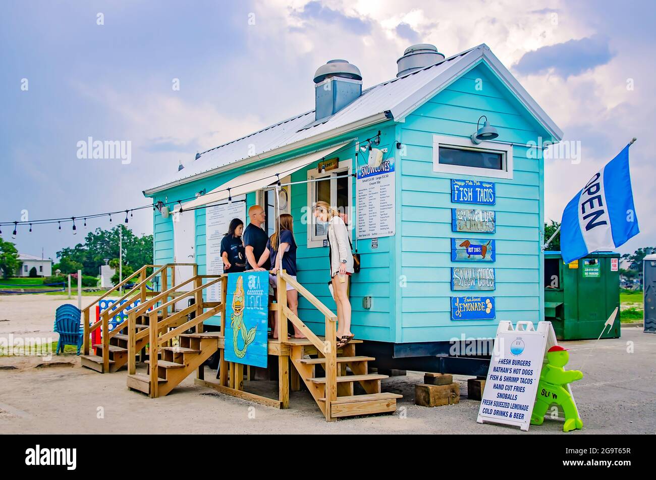 Customers wait in line at Sea Level food stand, July 24, 2021, in Pass ...