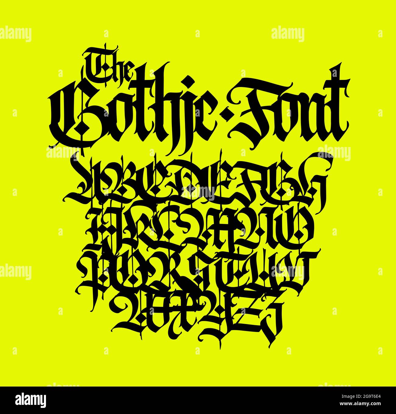 Gothic. Vector. Uppercase and lowercase letters on a yellow background ...
