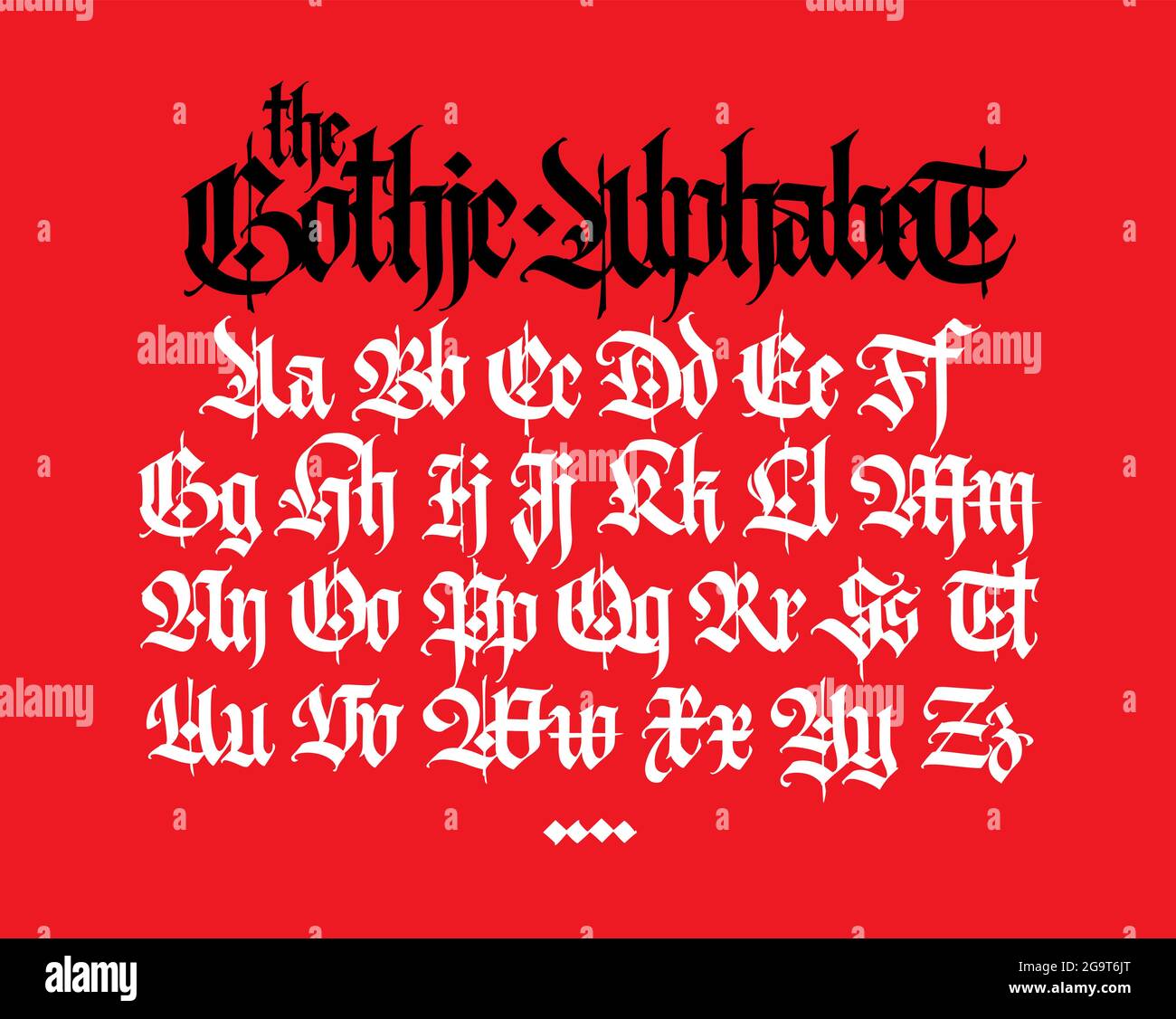 Gothic. Vector. Uppercase and lowercase letters on a red background ...
