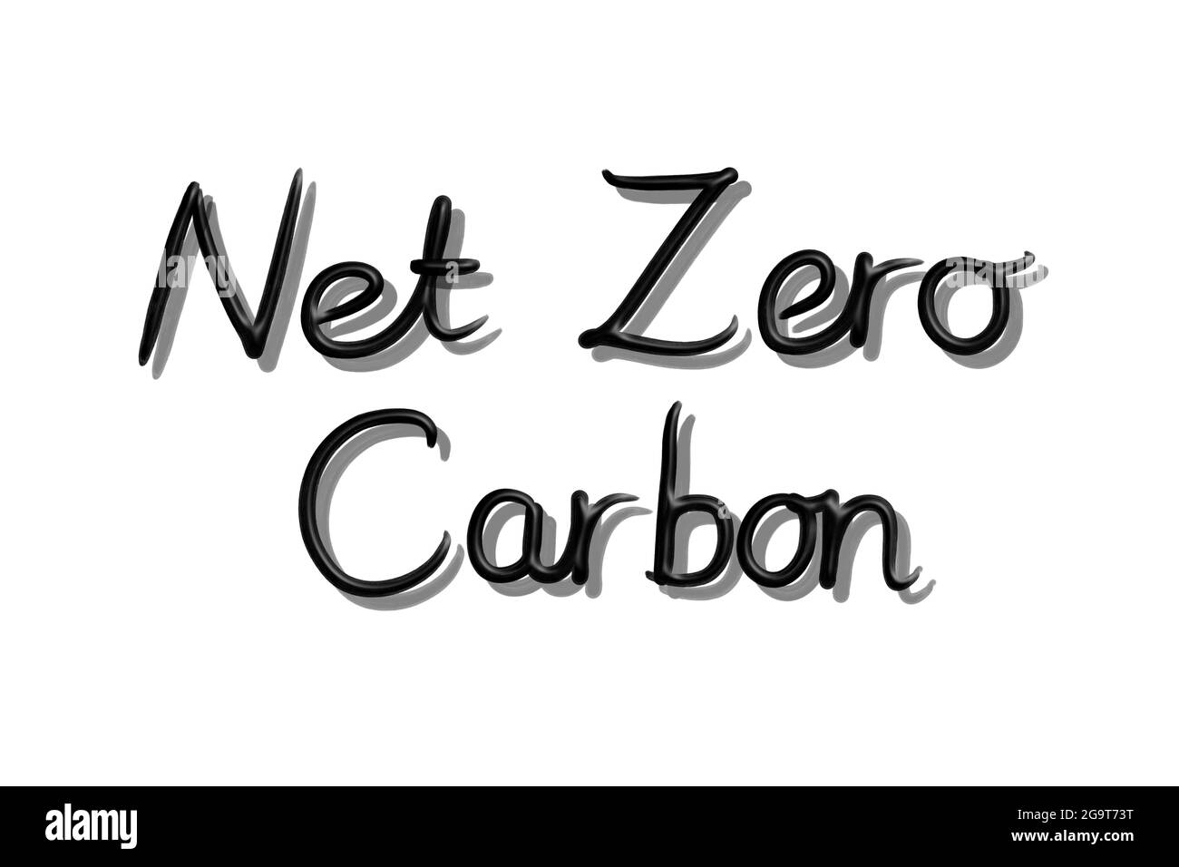 Net Zero Carbon, words in black hand writing isolated on white ...