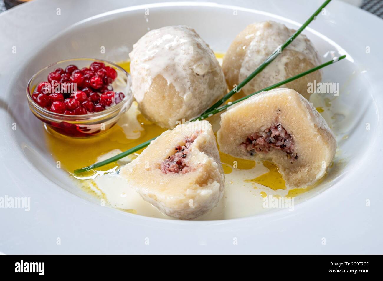 Traditional food on Swedish Baltic Sea island Öland. Kroppkaka is a ...