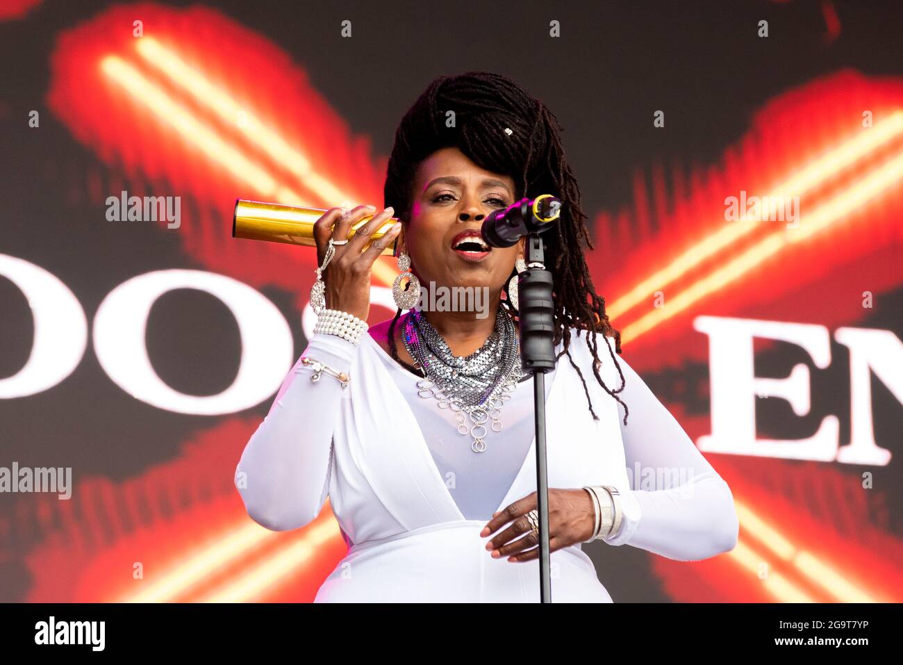 Female singer of the band Loose Ends performing live at the Soultasia ...