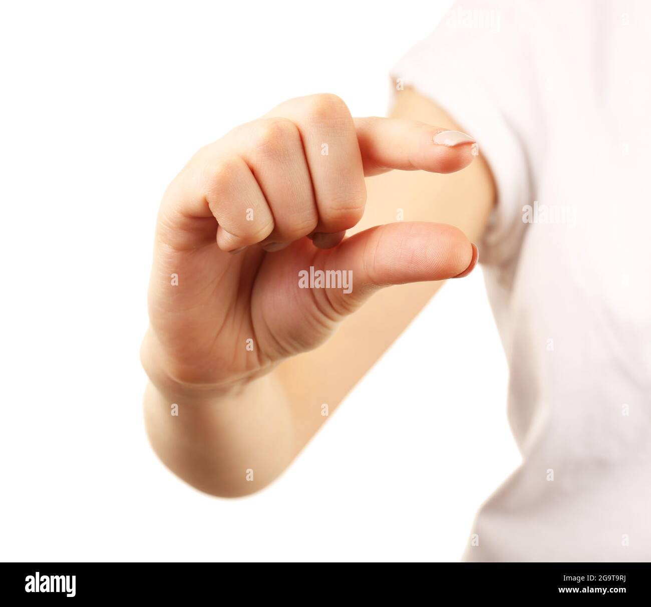 Female hand gesture isolated on white Stock Photo - Alamy