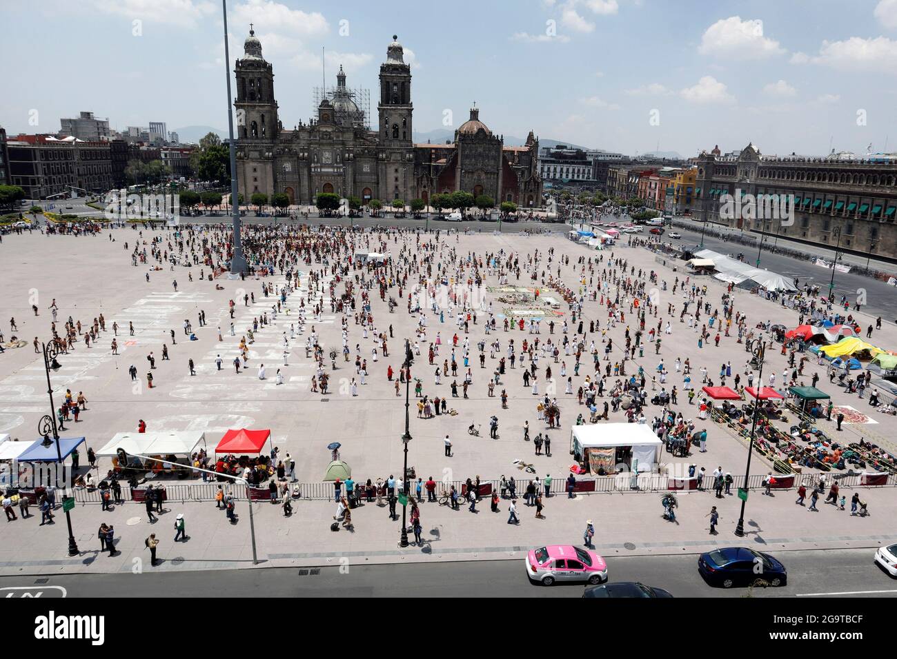 Mexico City, Mexico. 26th July, 2021. Pre-Hispanic dancers, musicians ...
