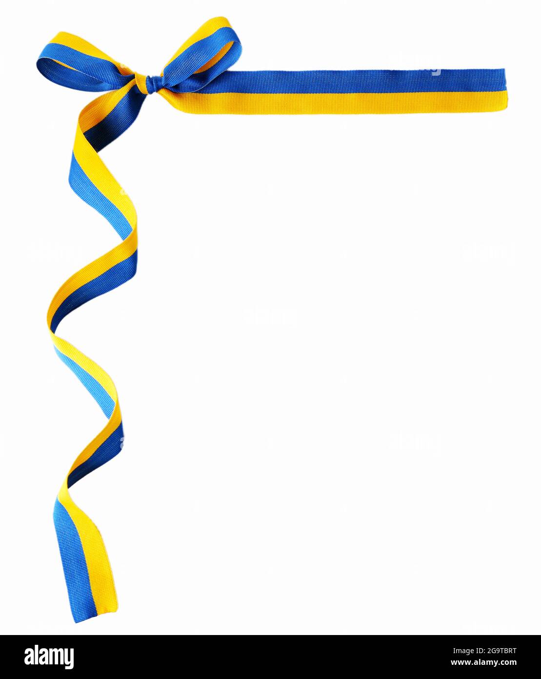 Colorful blue-yellow fabric ribbon with bow isolated on white Stock ...