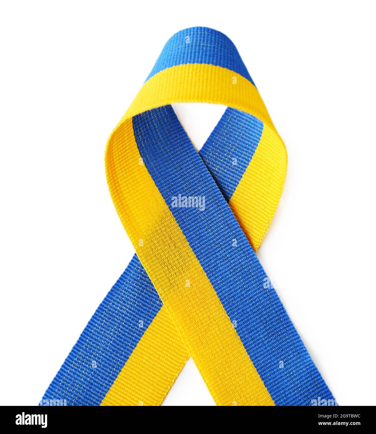 Colorful blue-yellow fabric ribbon isolated on white Stock Photo - Alamy