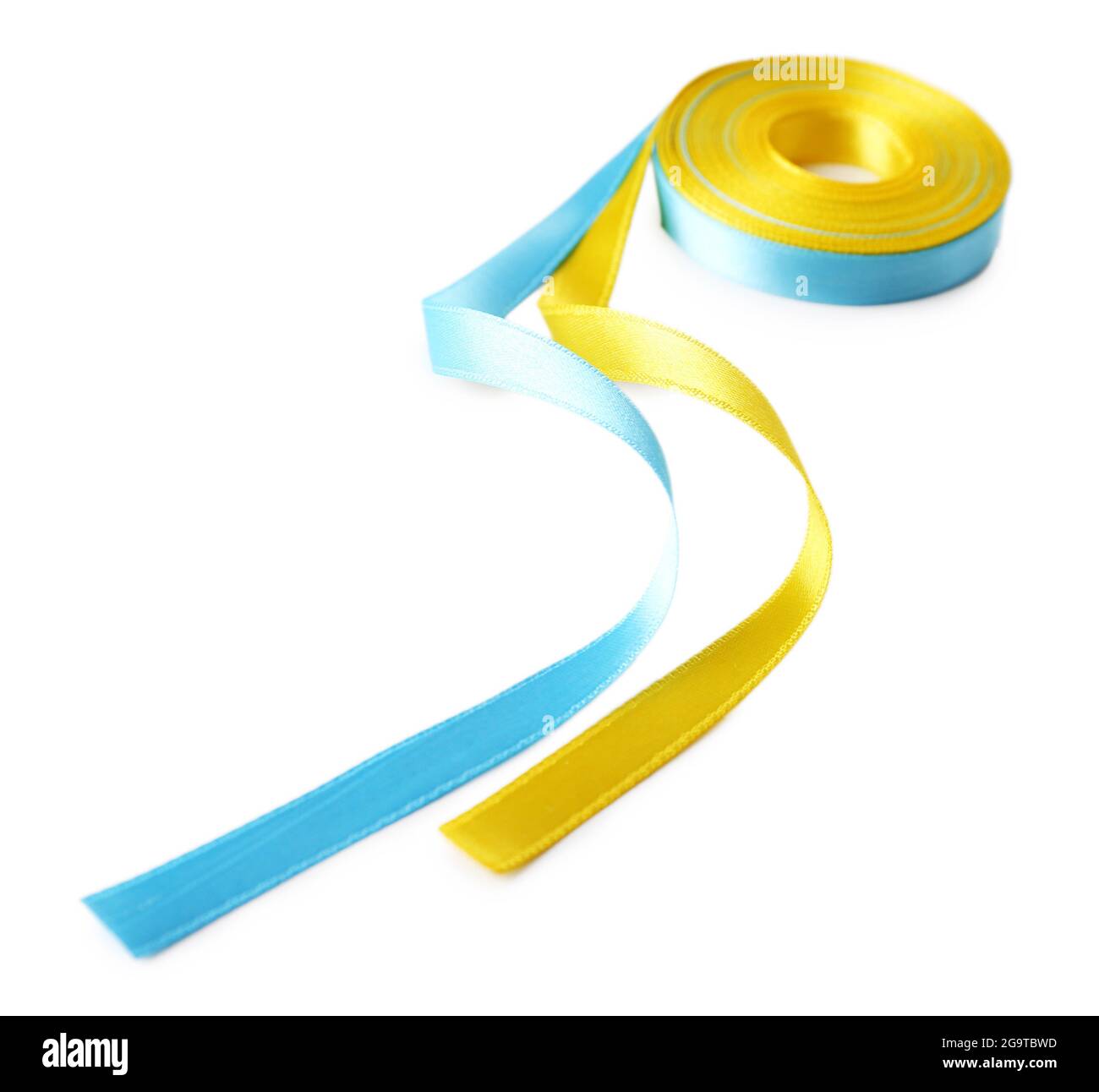 Colorful blue and yellow ribbons isolated on white Stock Photo - Alamy