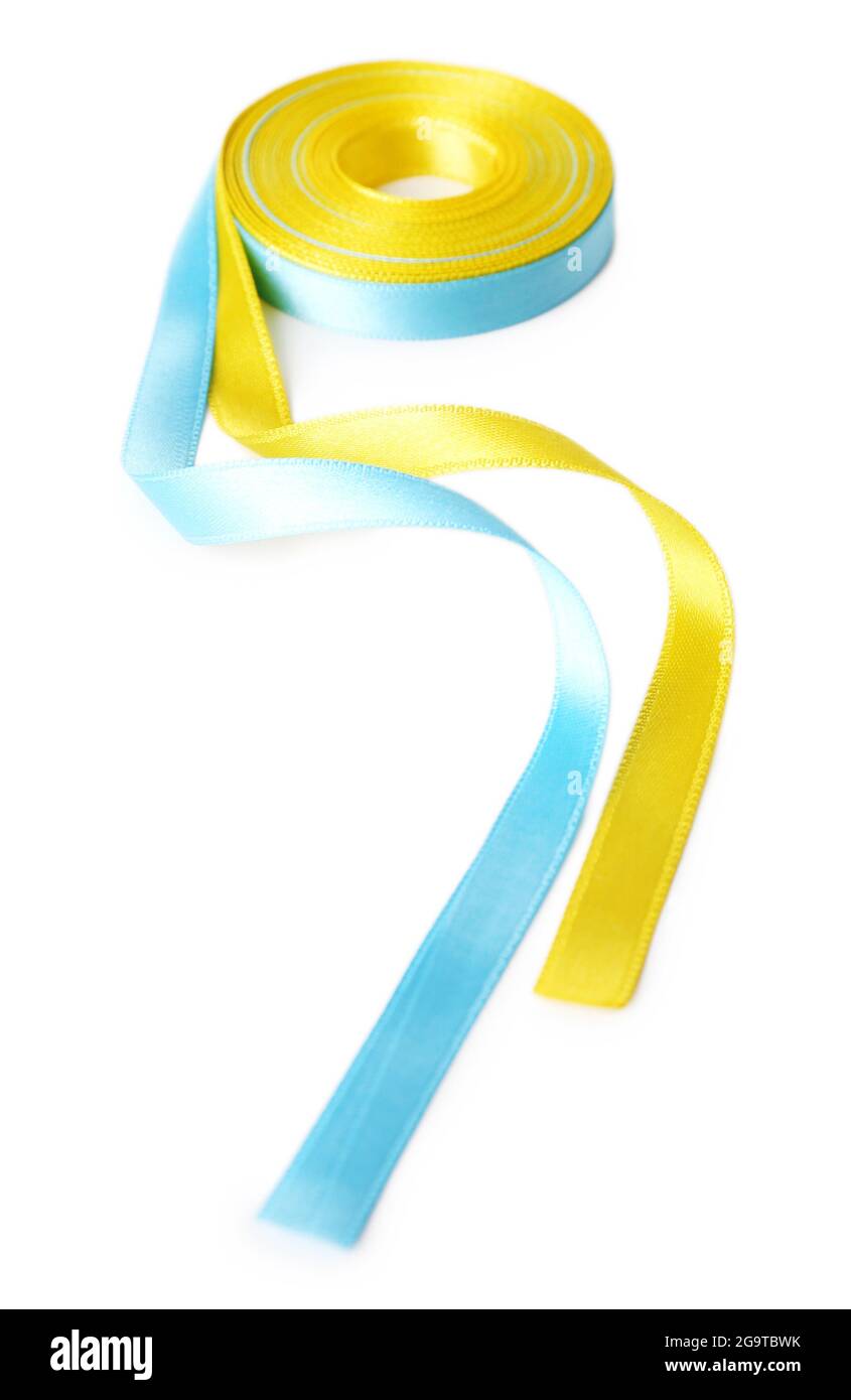 Colorful blue and yellow ribbons isolated on white Stock Photo - Alamy