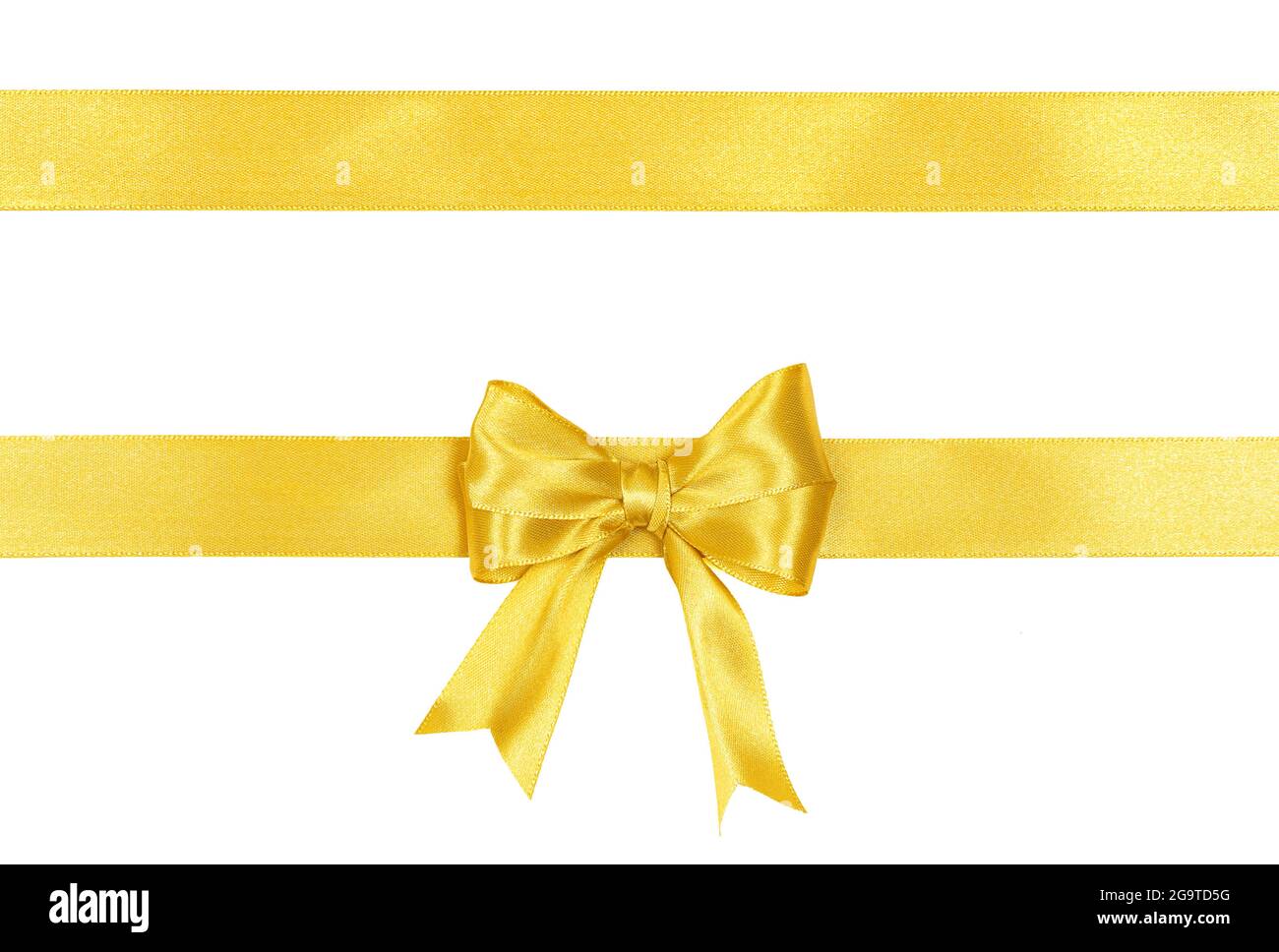 Yellow satin ribbon with a bow isolated on white background. Decoration ...