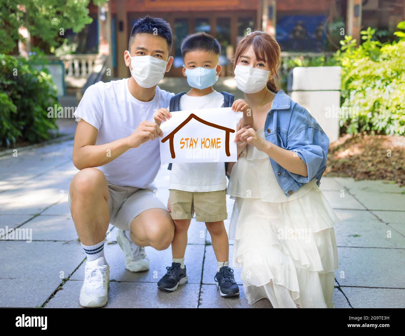 happy family remained at quarantine self-isolation. Stay Home Safe ...