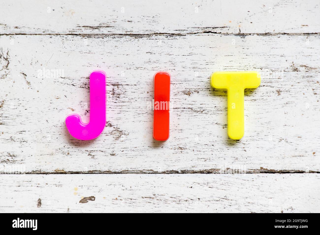 Color alphabet in word JIT (Abbbreviation of Just in time) on grunge ...