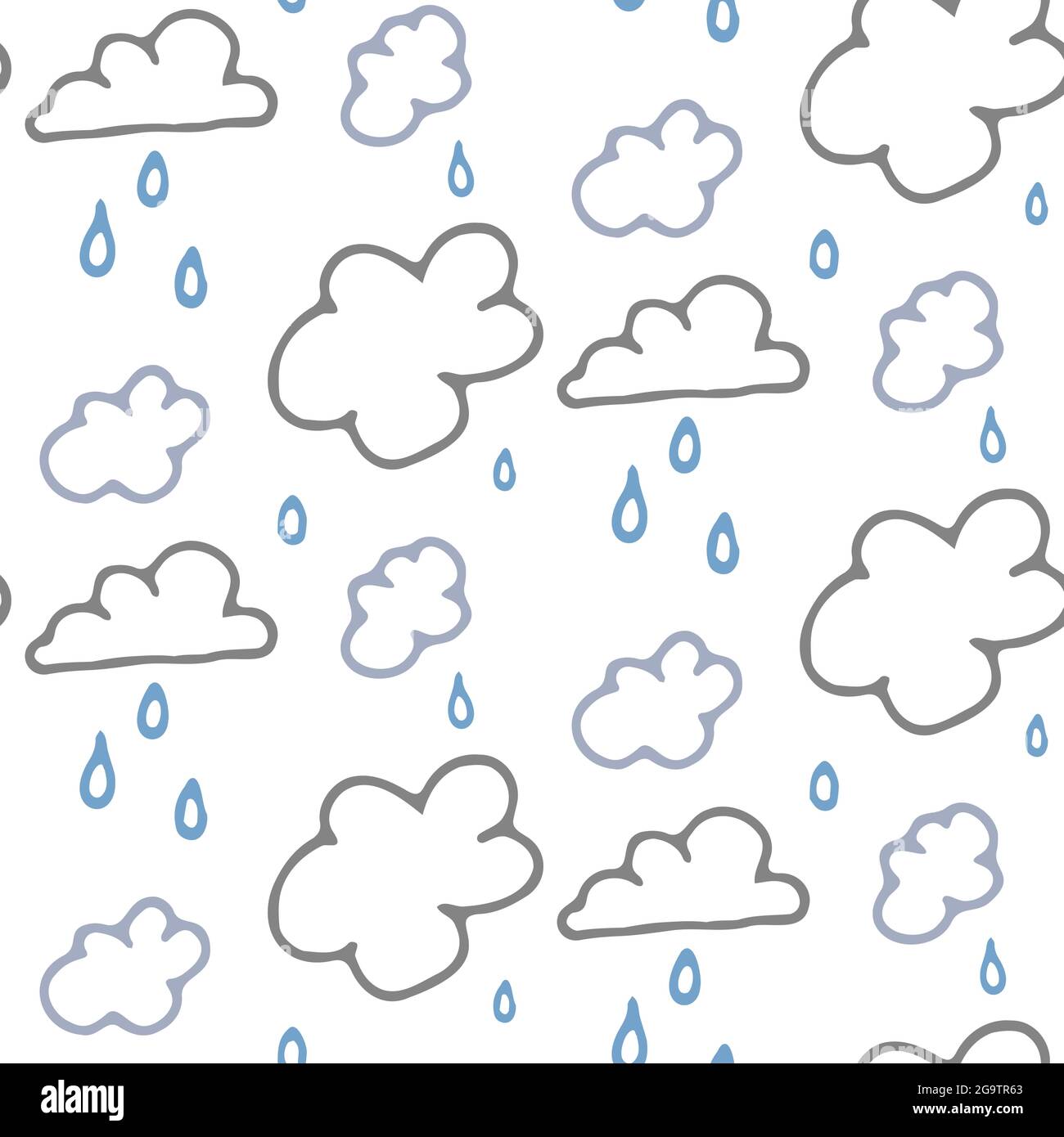 Seamless cartoon rain cloud doodle pattern. Whimsical minimal gender ...