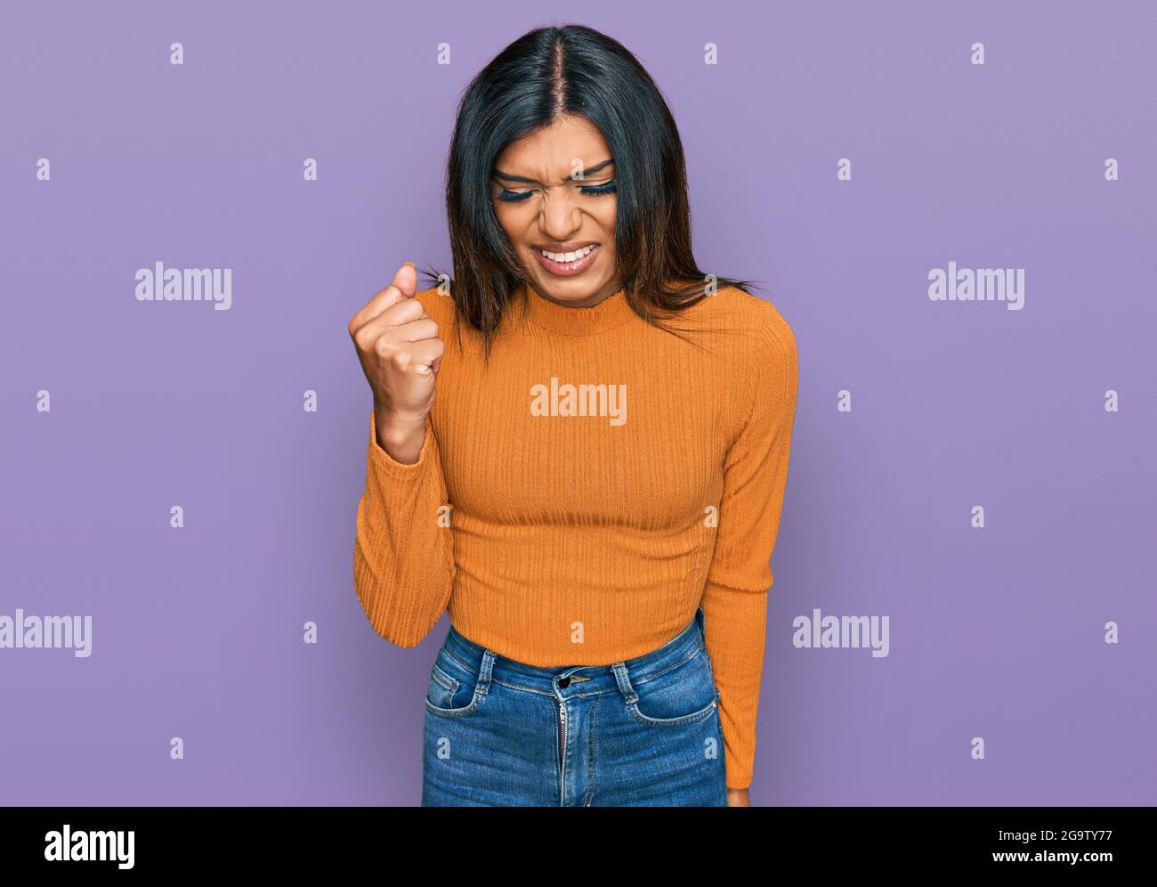 Young Latin Transsexual Transgender Woman Wearing Casual Clothes Angry