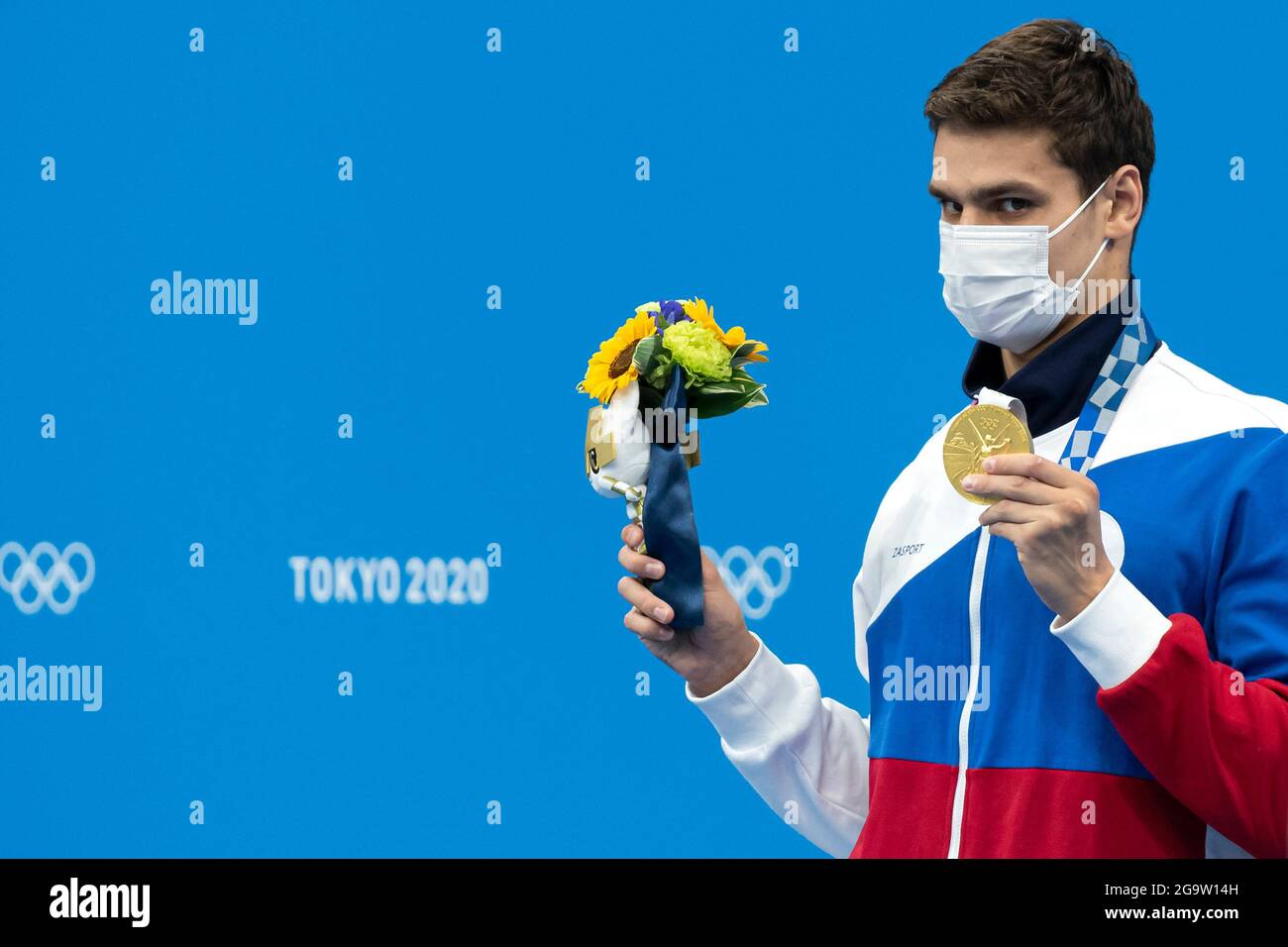 TOKYO, JAPAN - JULY 27: Evgeny Rylov of Russian Olympic Committee shows ...