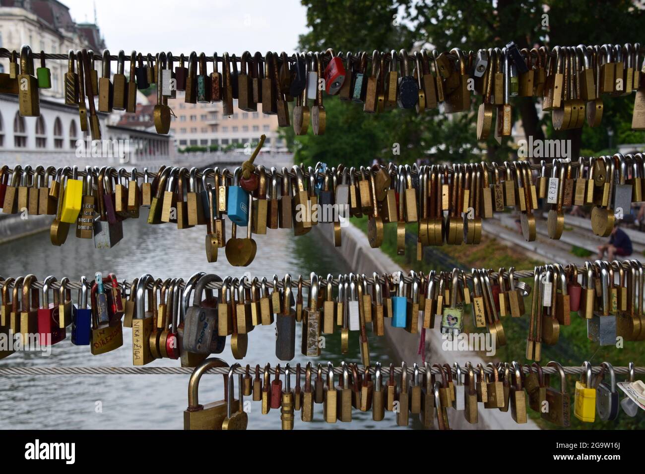 Locks on a bridge Stock Photo - Alamy