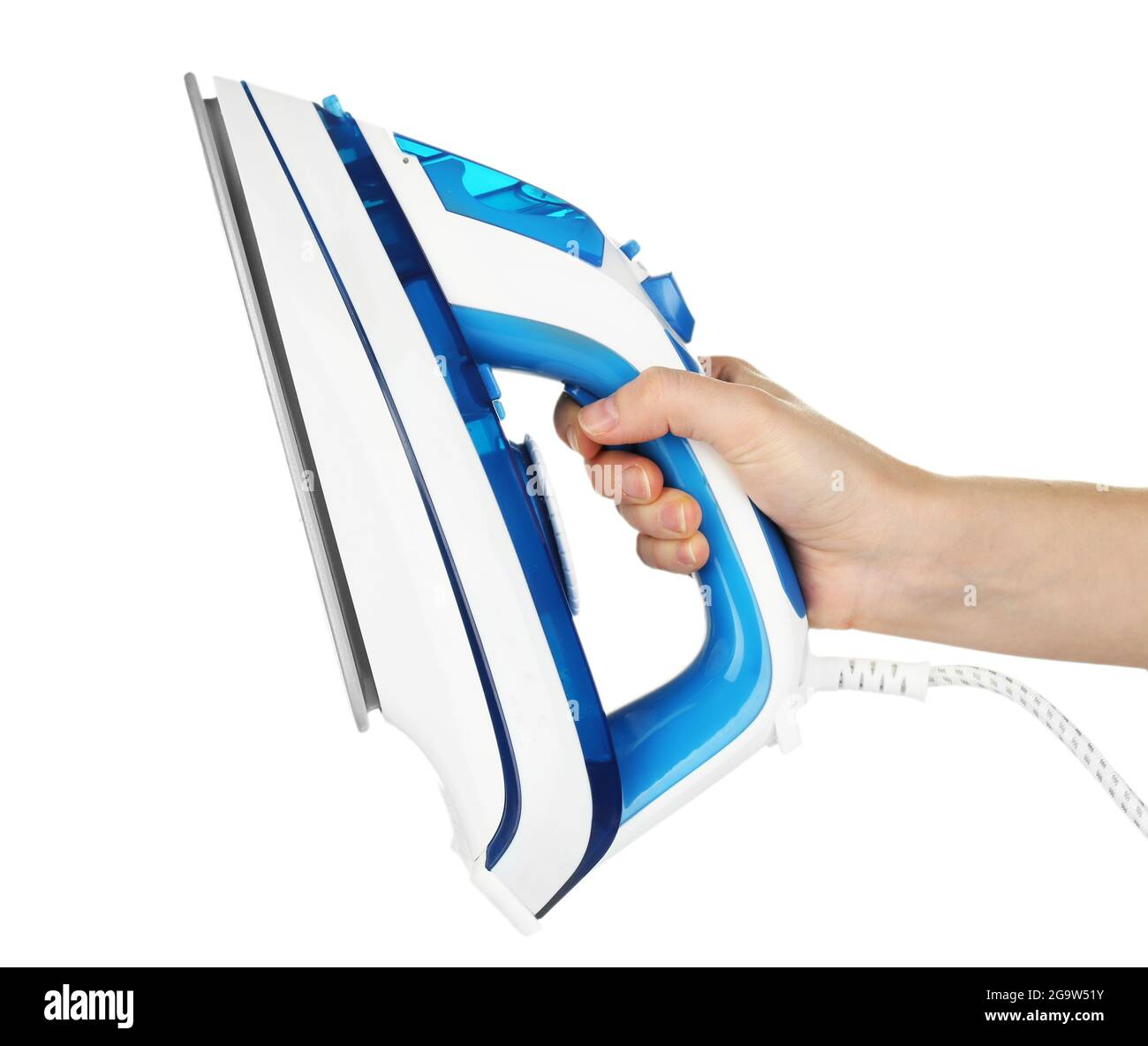 Iron in hand isolated on white Stock Photo - Alamy