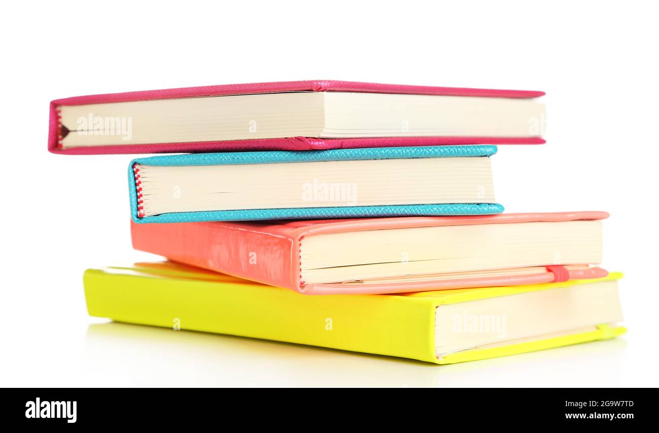Colorful notebooks, isolated on white Stock Photo - Alamy