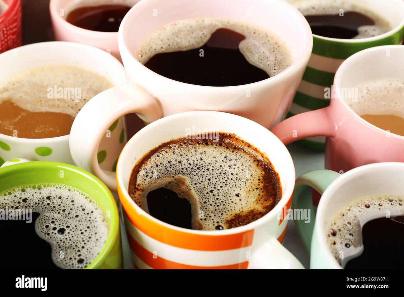 Many cups of coffee, closeup Stock Photo - Alamy