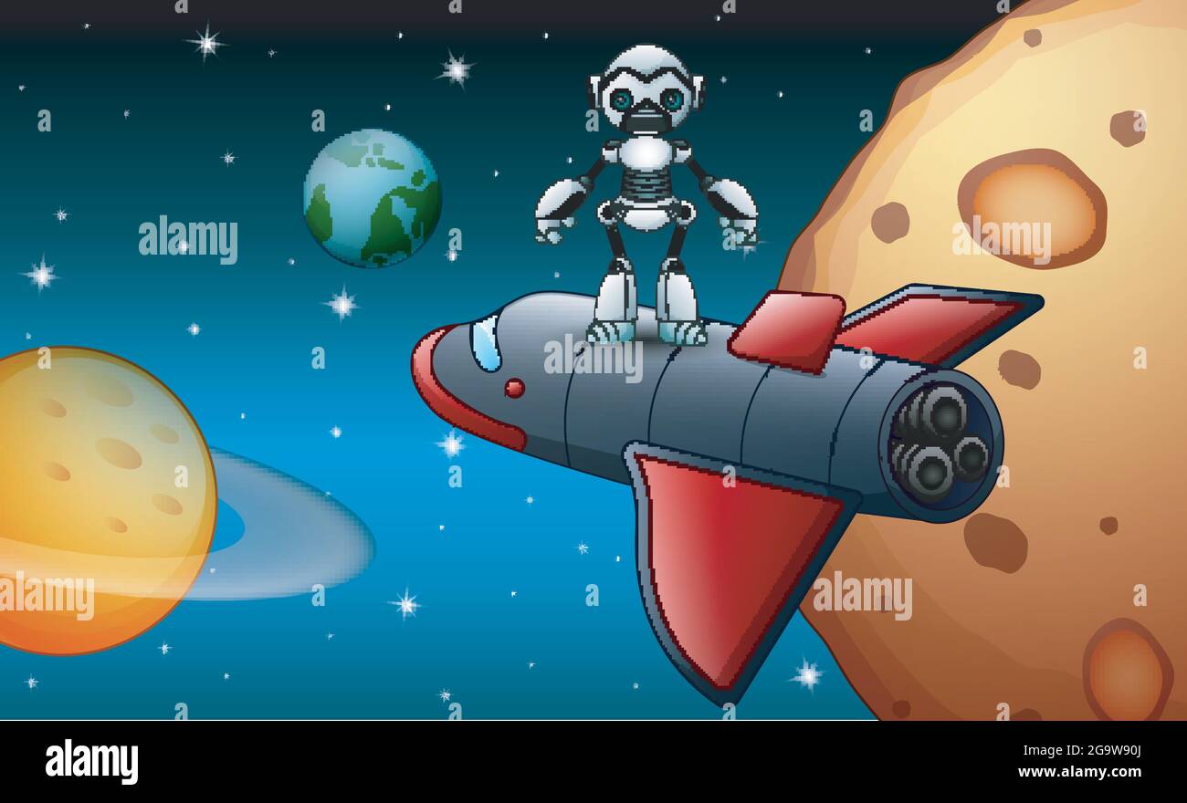 Spaceship asteroids in space Stock Vector Images - Alamy