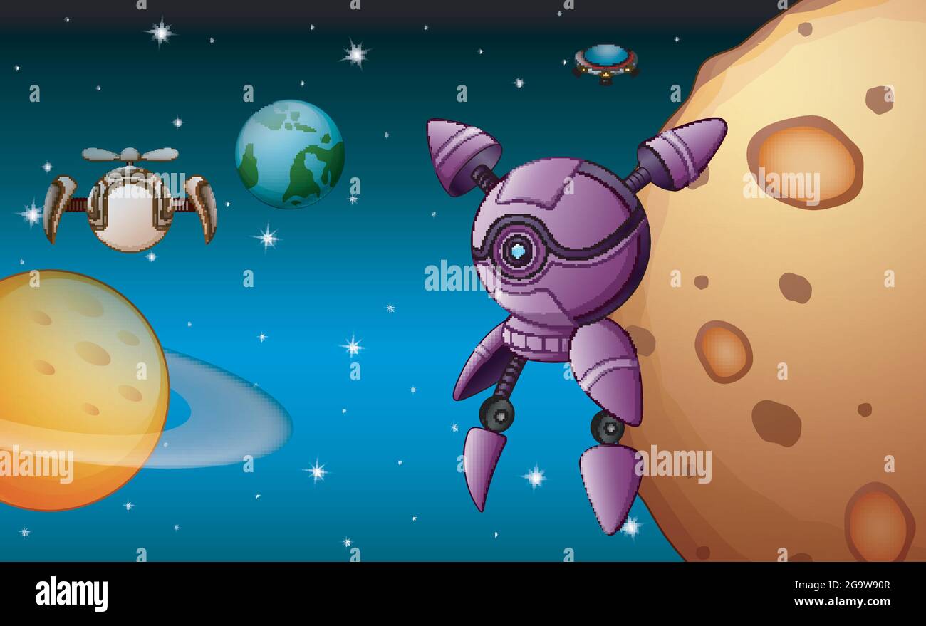 Robots are flying in the space Stock Vector Image & Art - Alamy