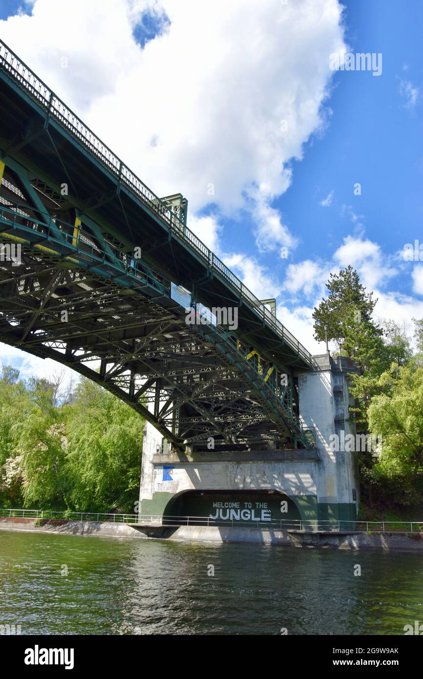 Seattle's iconic Montlake Draw Bridge spanning "the cut" between Lake ...
