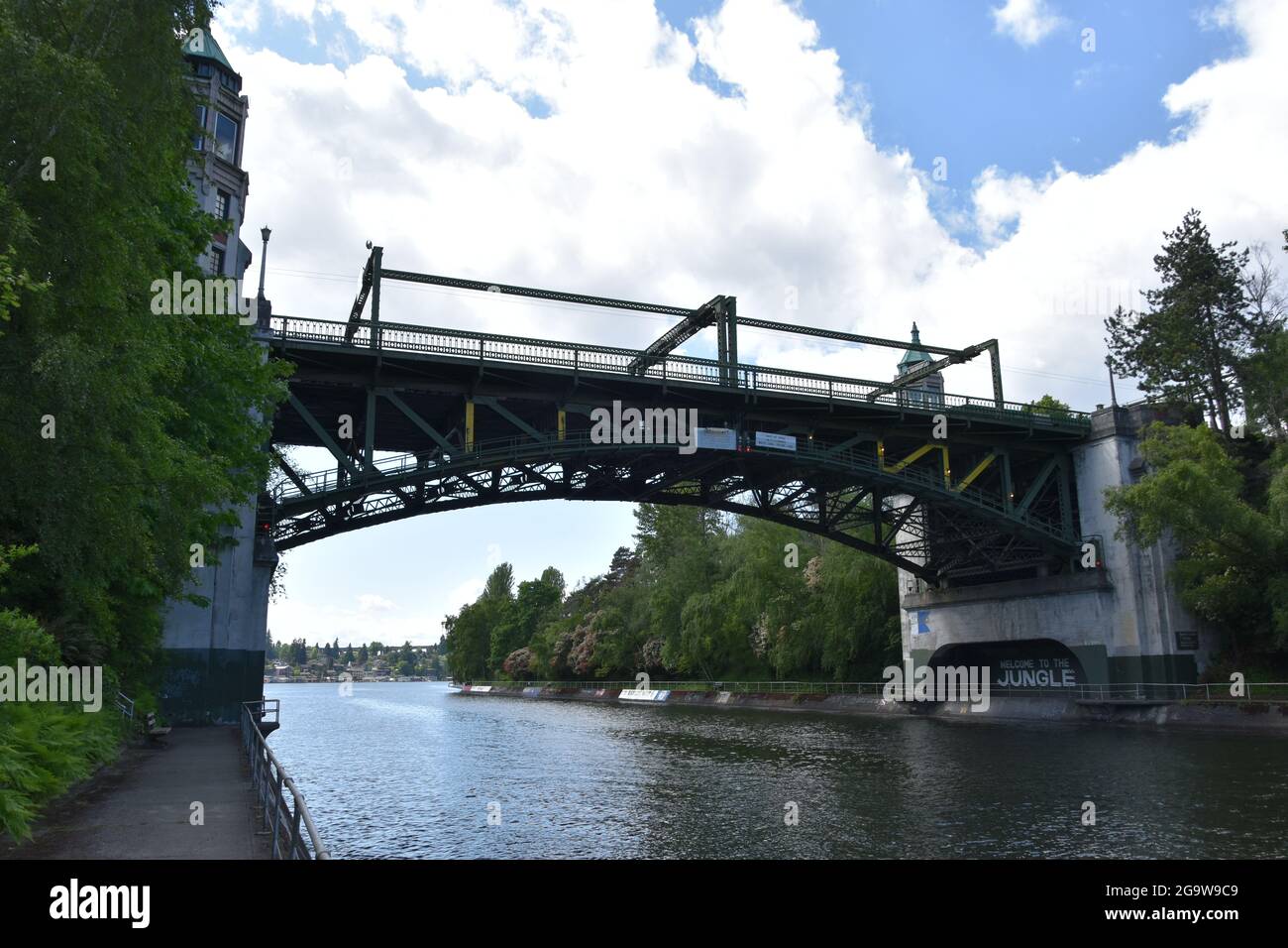 Seattle's iconic Montlake Draw Bridge spanning "the cut" between Lake ...