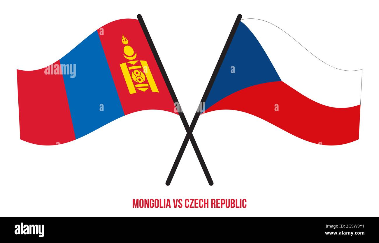 Mongolia and Czech Republic Flags Crossed And Waving Flat Style ...