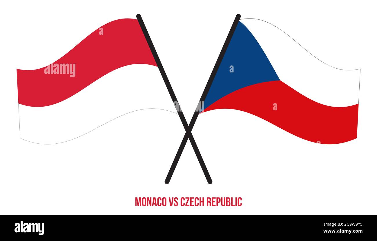 Monaco and Czech Republic Flags Crossed And Waving Flat Style. Official ...