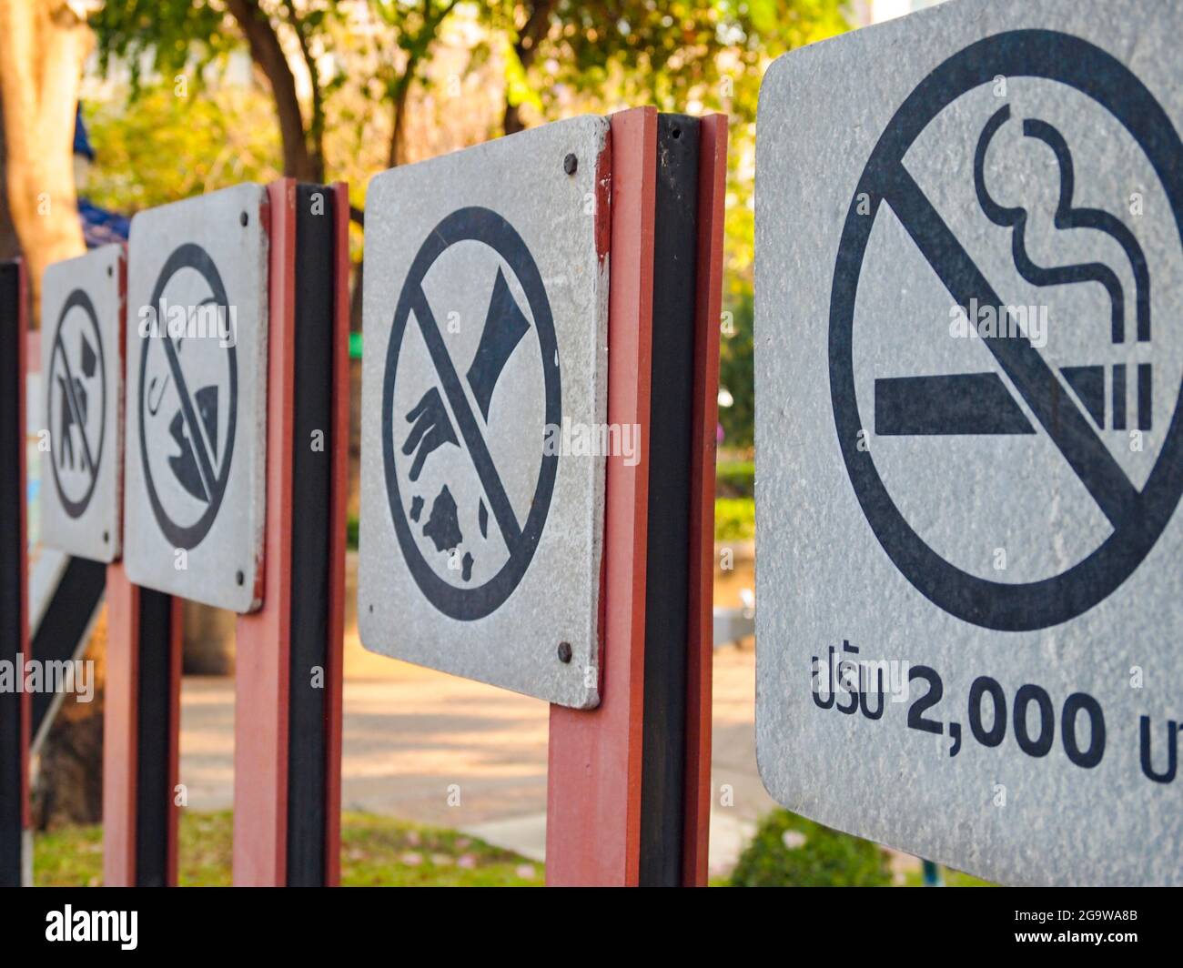 Bangkok Street Warning Signs. Forbidden Stock Photo - Alamy