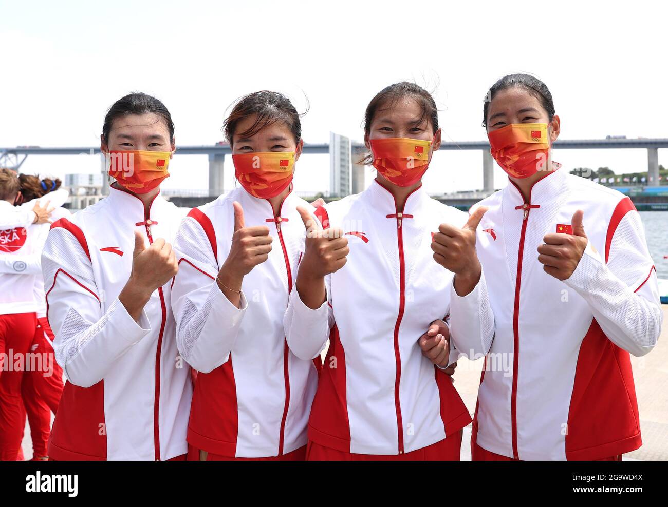 Tokyo, Japan. 28th July, 2021. Chinese rowers Chen Yunxia, Zhang Ling, Lyu Yang and Cui Xiaotong ...