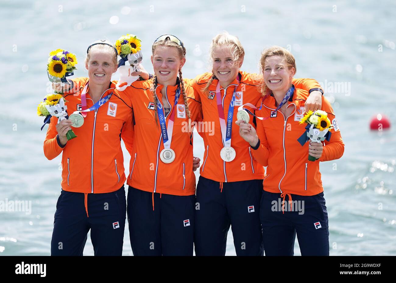 Netherland’s collect their silver medals for the Women's Four during ...
