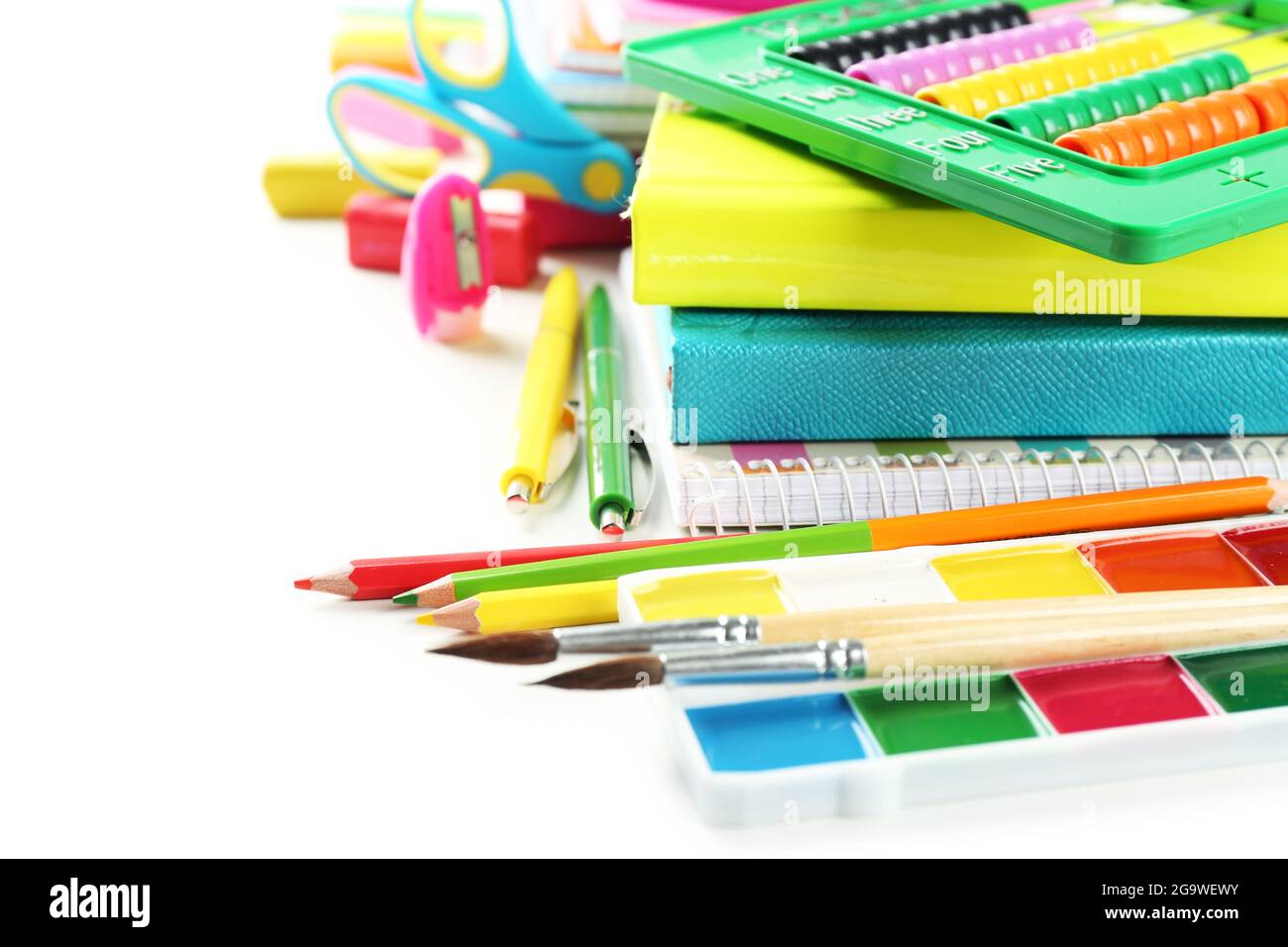 Bright school stationery, isolated on white Stock Photo - Alamy