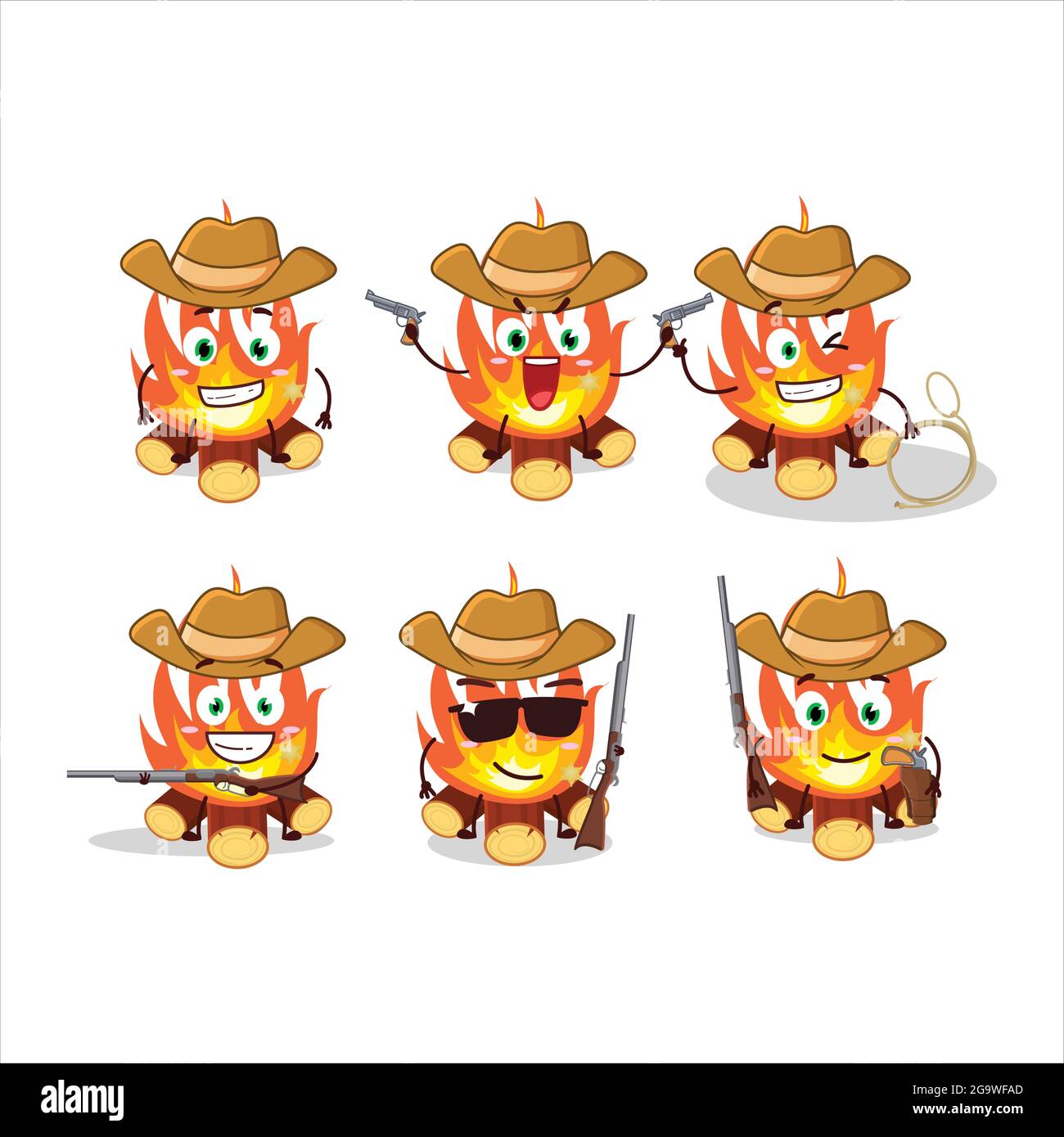 Cool cowboy bonfire cartoon character with a cute hat. Vector ...