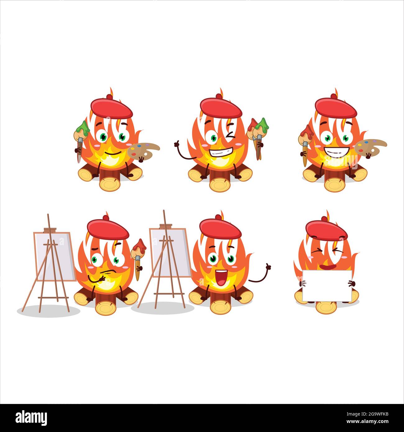 Artistic Artist of bonfire cartoon character painting with a brush ...