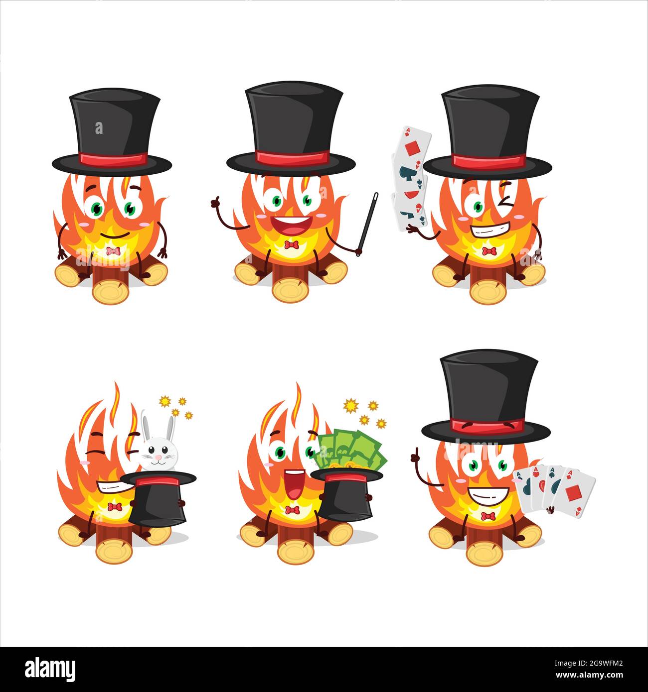 A bonfire Magician cartoon character perform on a stage. Vector ...