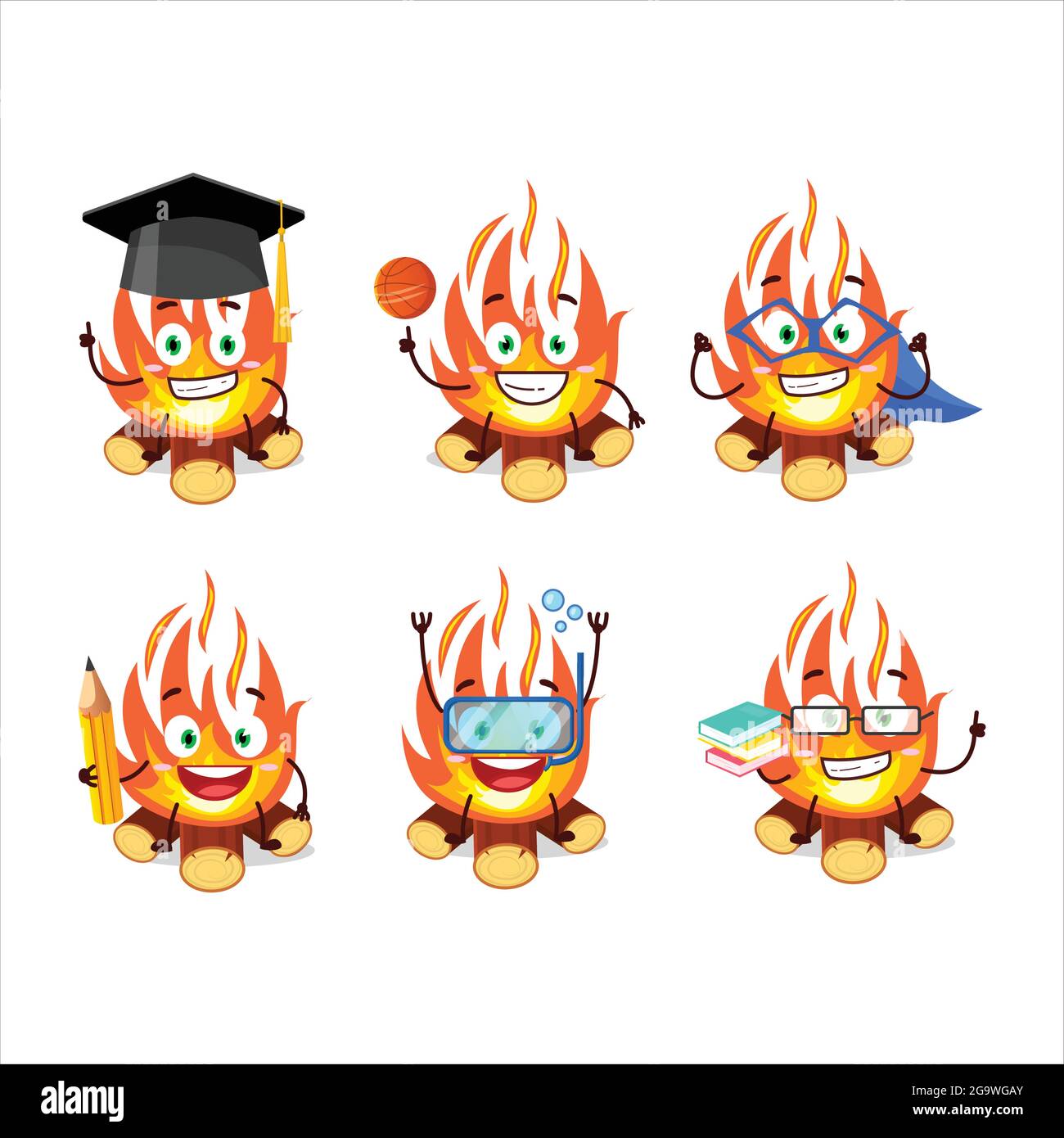 School student of bonfire cartoon character with various expressions ...