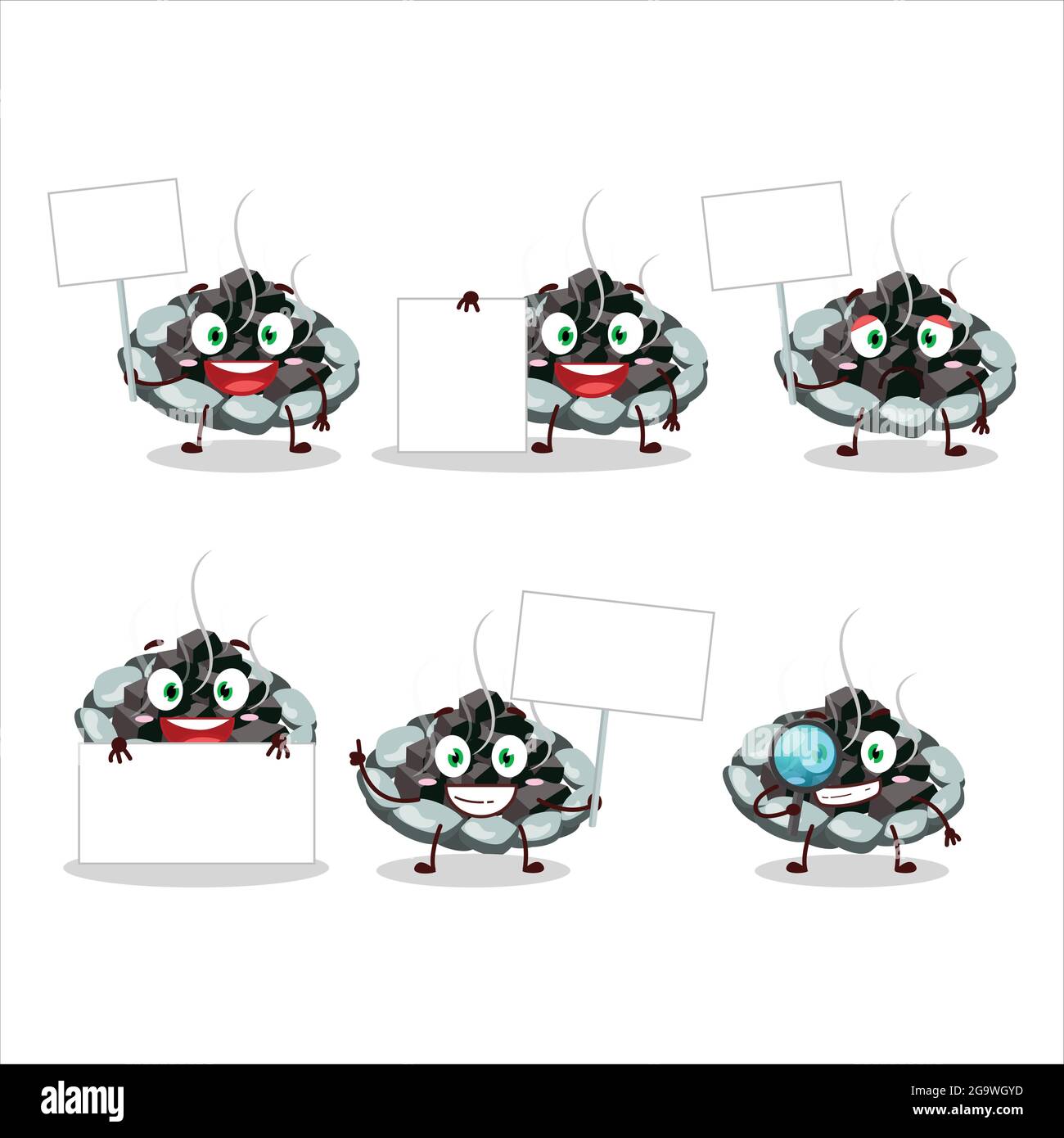 Burning charcoal cartoon character bring information board. Vector ...