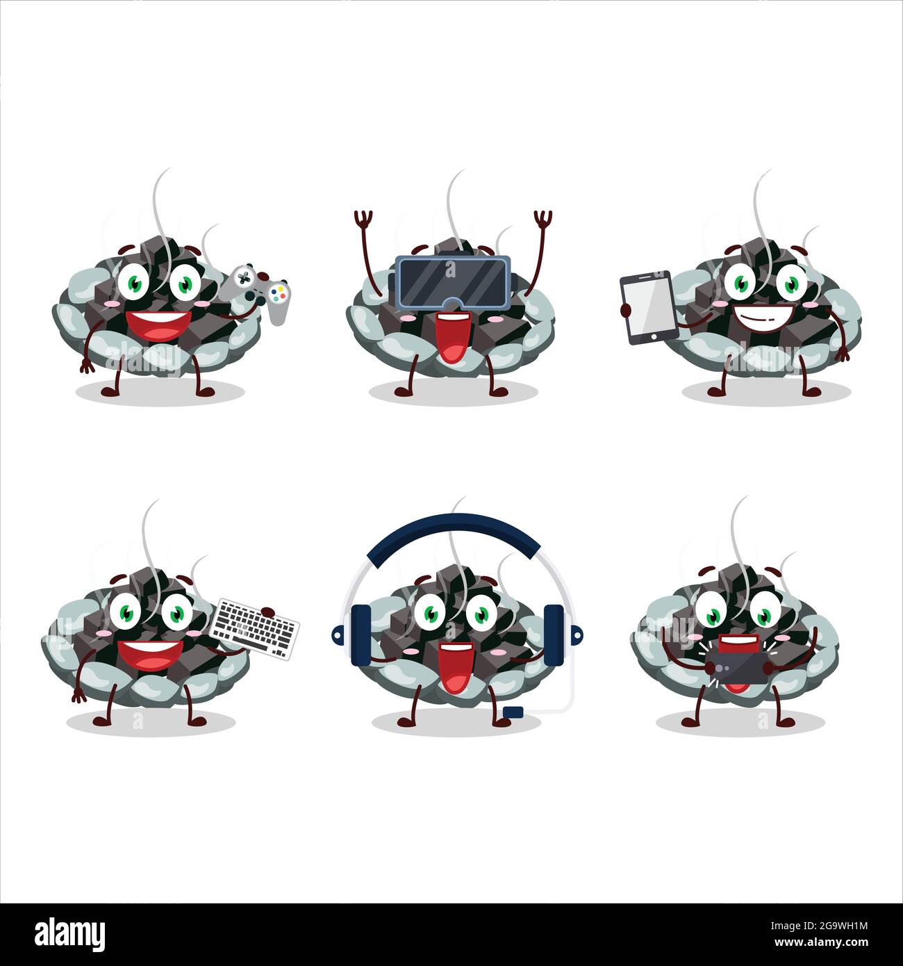 Burning charcoal cartoon character are playing games with various cute ...