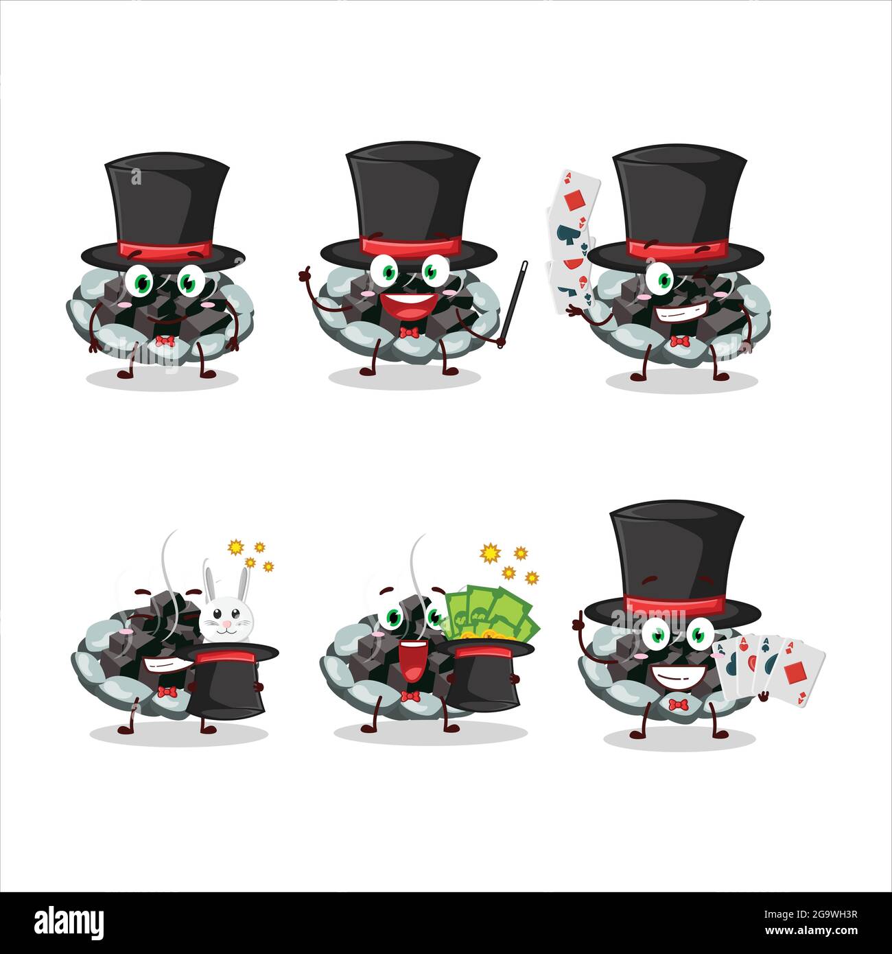 A burning charcoal Magician cartoon character perform on a stage ...