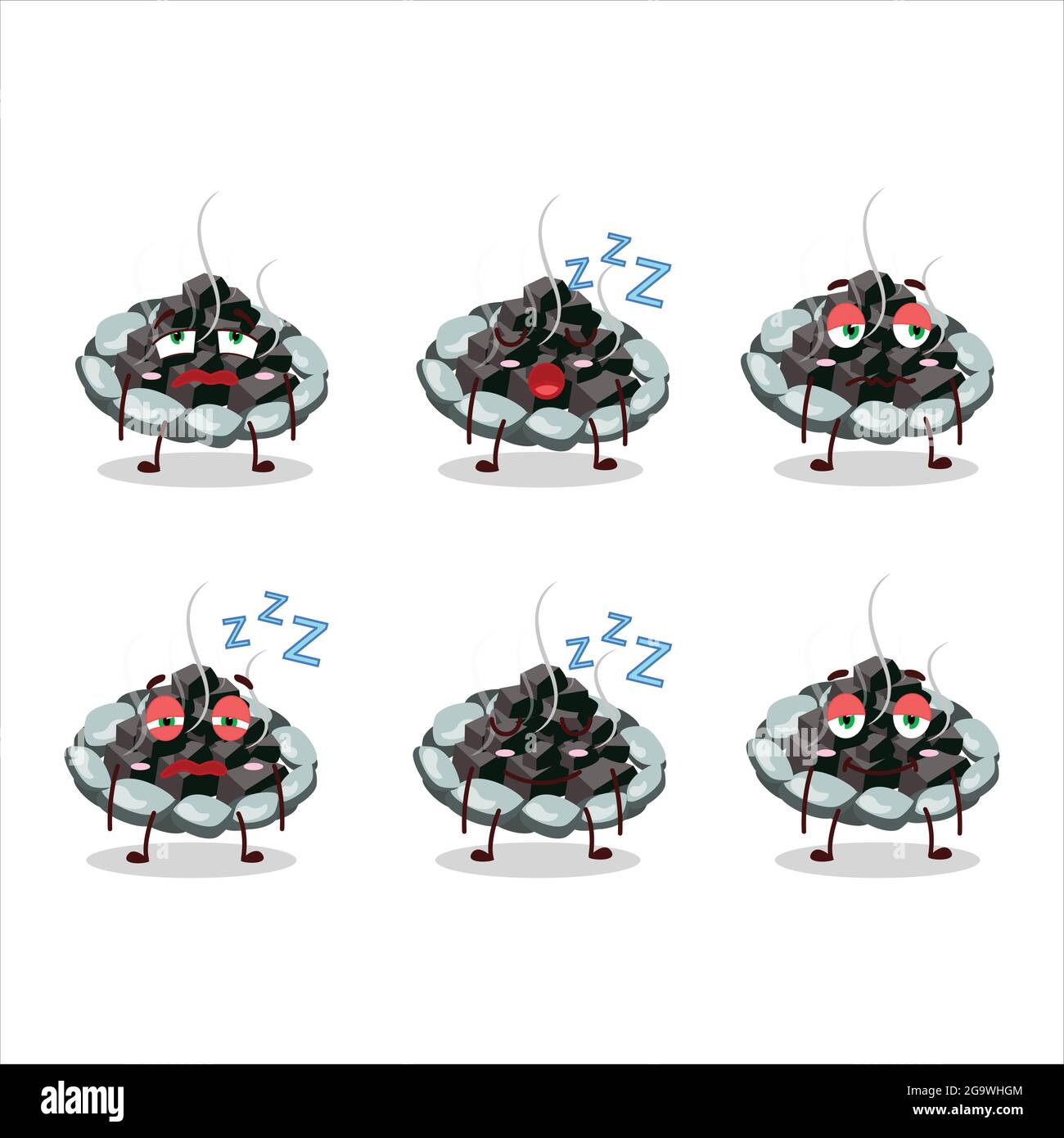 Cartoon character of burning charcoal with sleepy expression. Vector ...