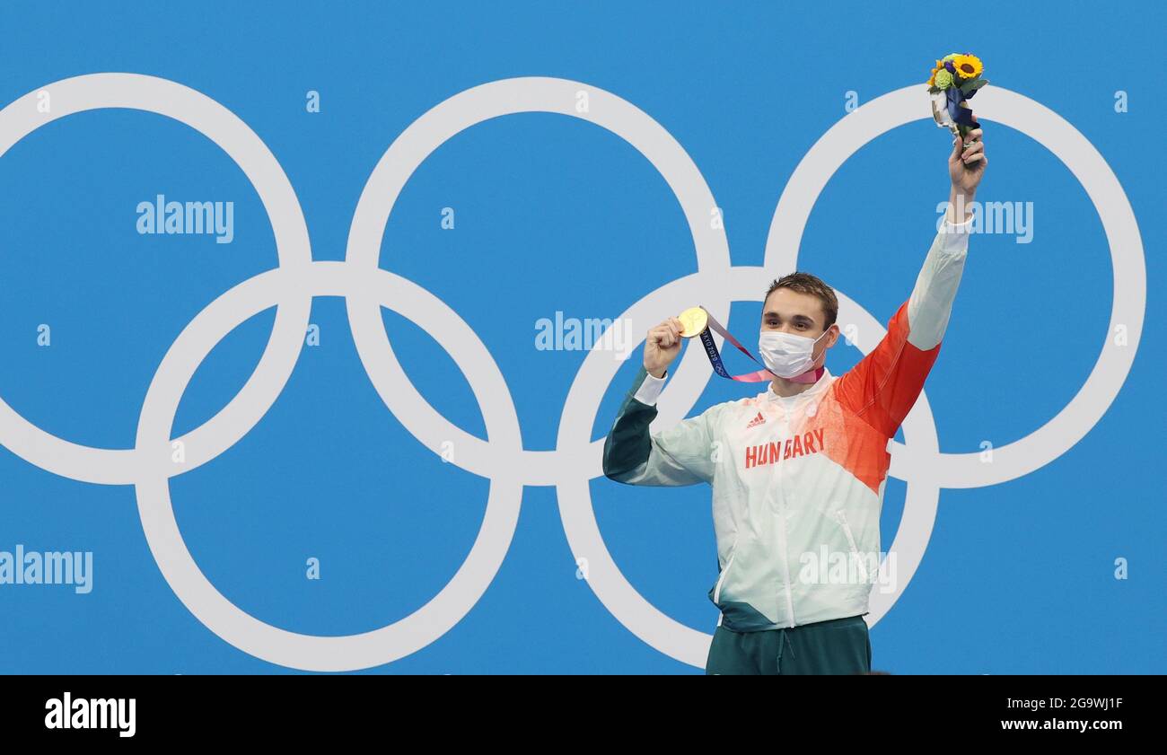 Tokyo, Japan. 28th July, 2021. Gold medalist Kristof Milak of Hungary ...